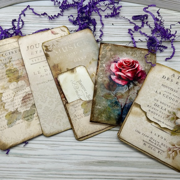 Handmade | Office | Junk Journal Pockets And Cards 9pc Scrapbooking ...